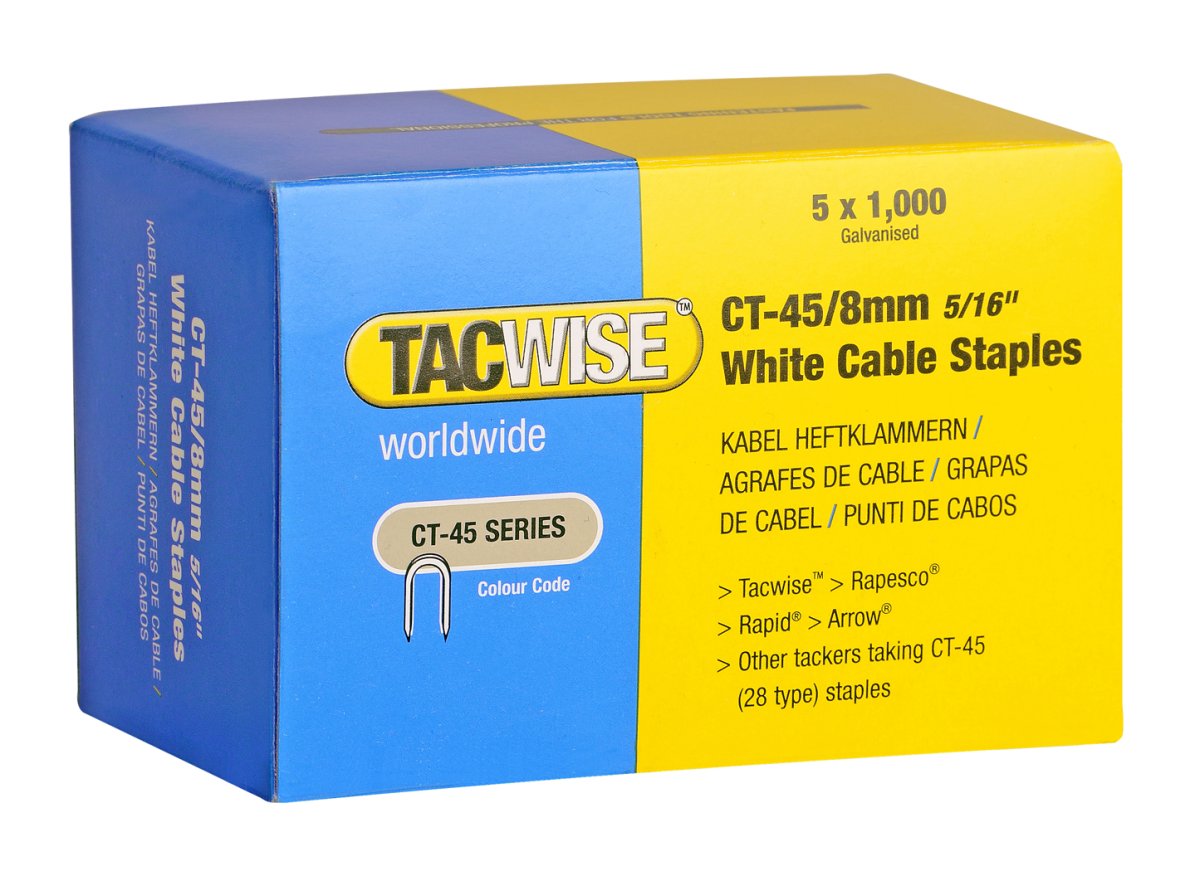 TACWISE kabel klammer CT-45/8mm - hvide - 5x1000 stk - Tacwise hæfteværktøj - DVA A/S